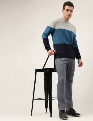 Pure Cotton Colorblocked Round Neck Jumper