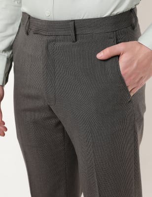 Regular Fit Houndstooth Texture Trousers