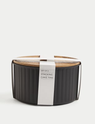 Set of 3 Ribbed Stacking Cake Tins | M&S Collection | M&S