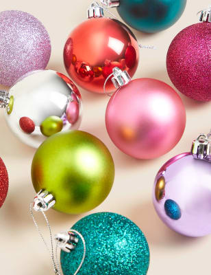 12pk Multicoloured Shatterproof Baubles
