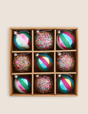 9pk Multicoloured Shatterproof Baubles