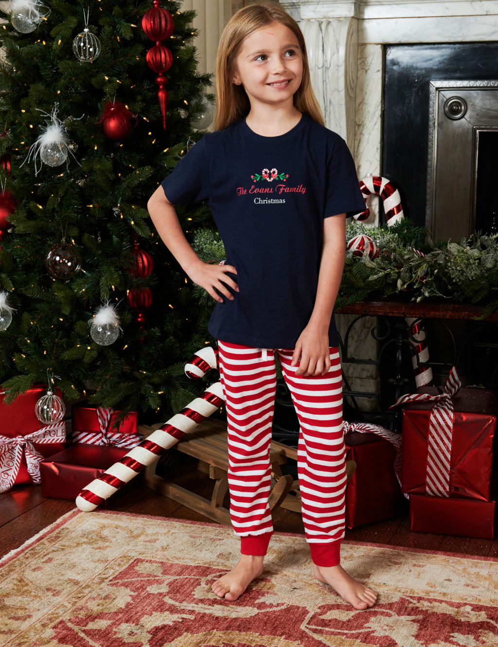 Personalised Candy Cane Girls Pyjamas (5-12 Yrs) | Dollymix | M&S