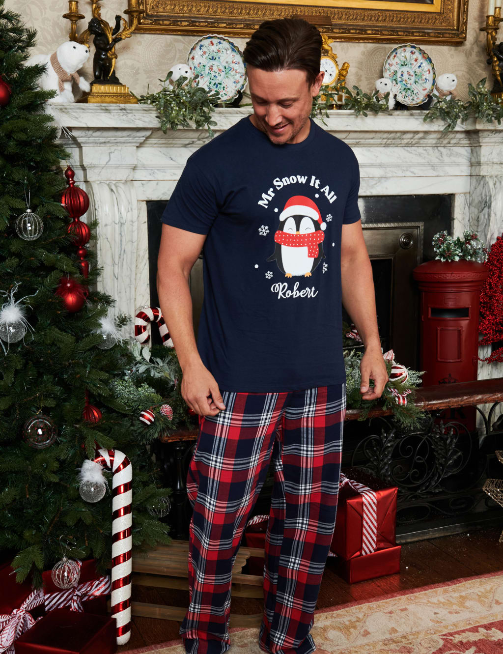 Personalised Penguin Mens Pyjamas | Dollymix | M&S