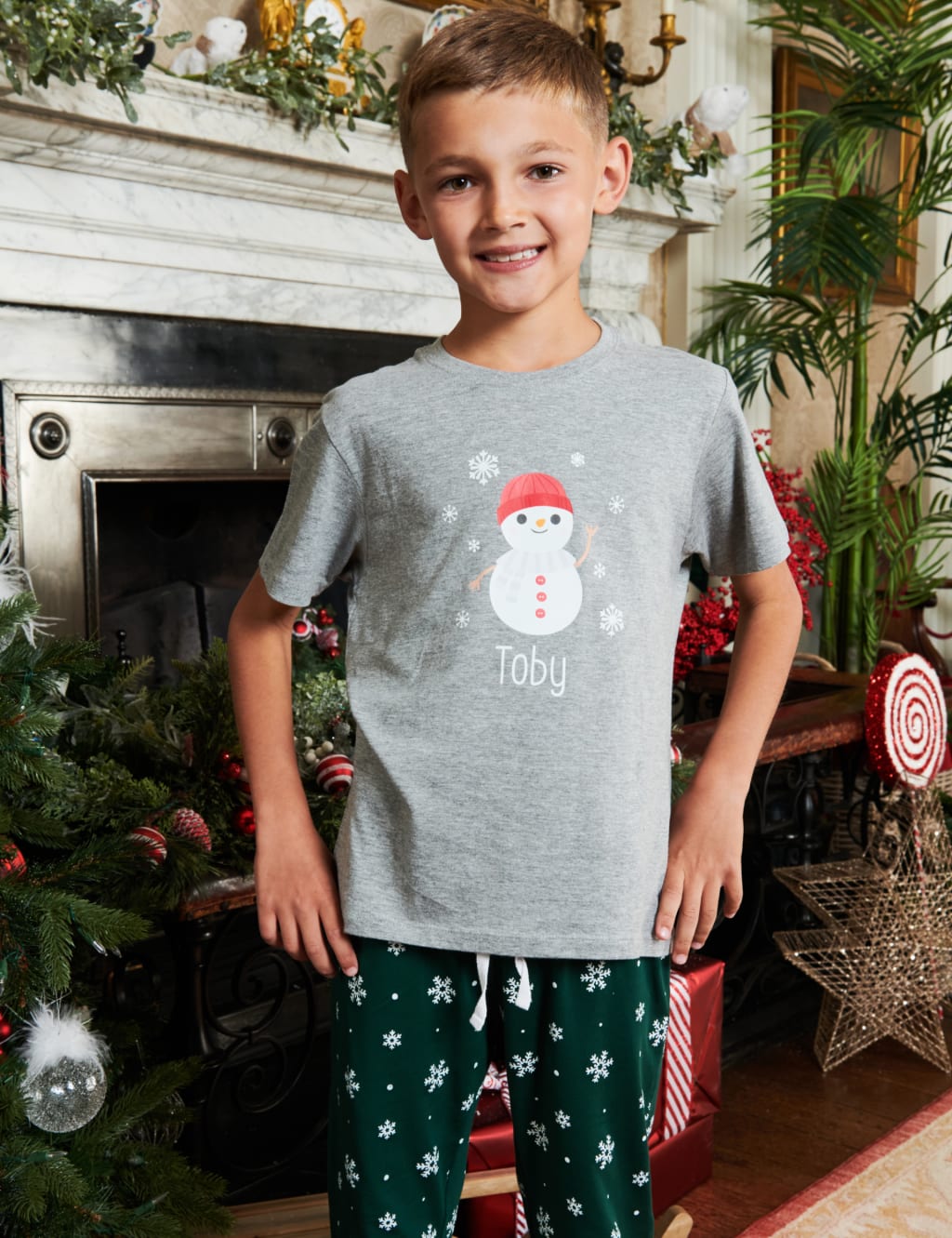 Personalised Snowman Boys Pyjamas (5-12 Yrs) | Dollymix | M&S