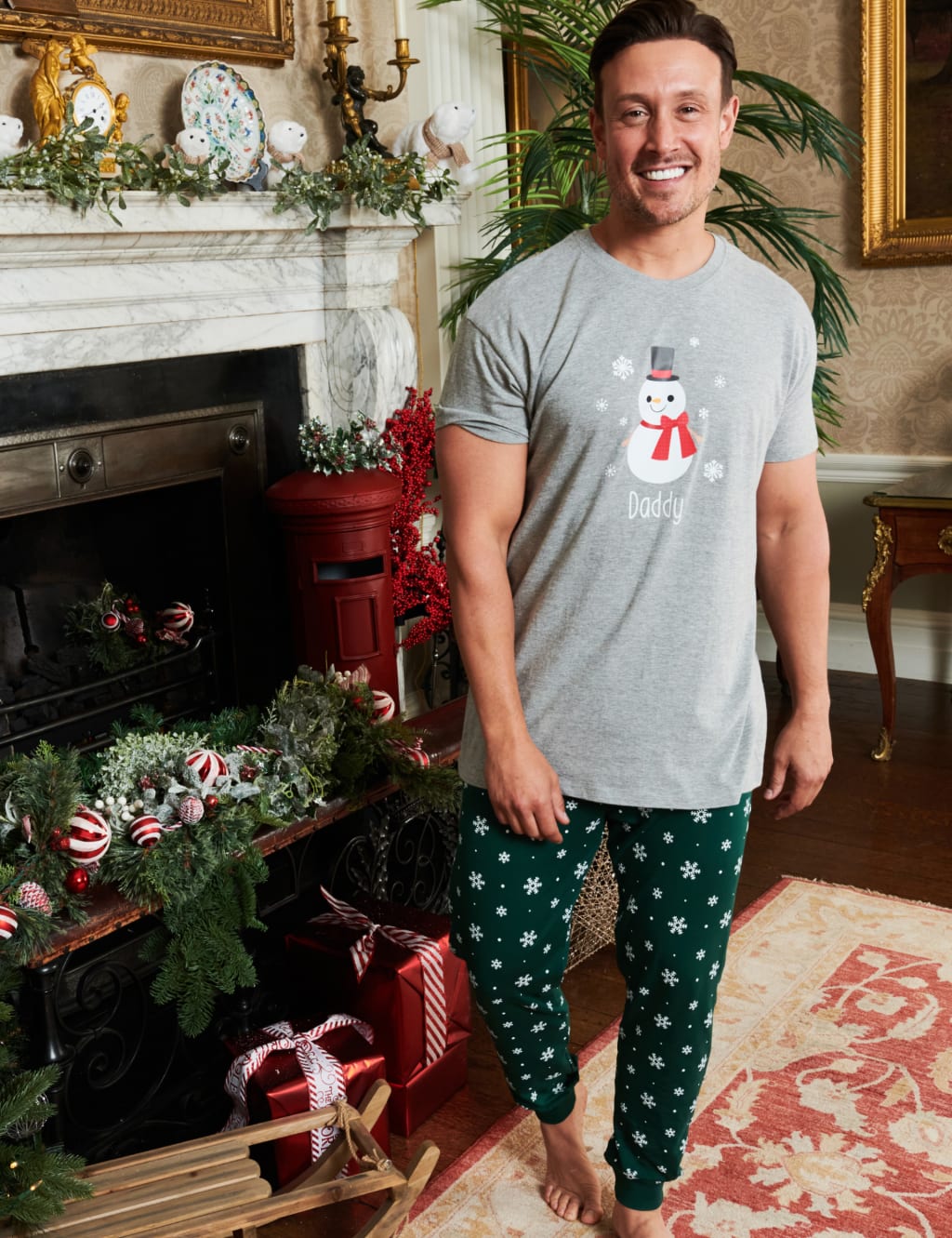 Personalised Snowman Mens Pyjamas | Dollymix | M&S