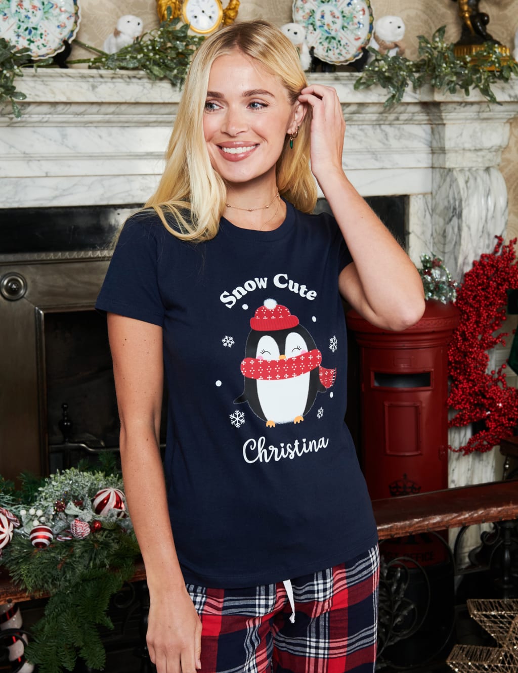 Personalised Womens Navy Christmas Penguin Pyjamas by Dollymix ...