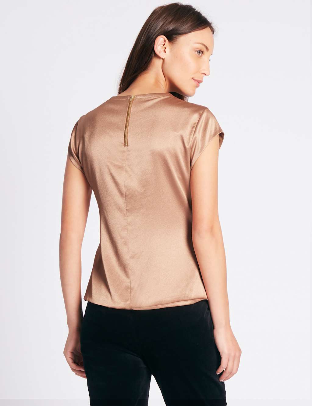 Pleat Front Satin Cap Sleeve Shell Top | M&S Collection | M&S