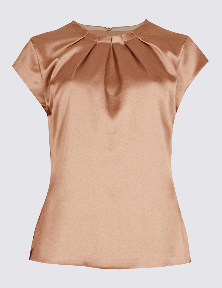 Pleat Front Satin Cap Sleeve Shell Top | M&S Collection | M&S