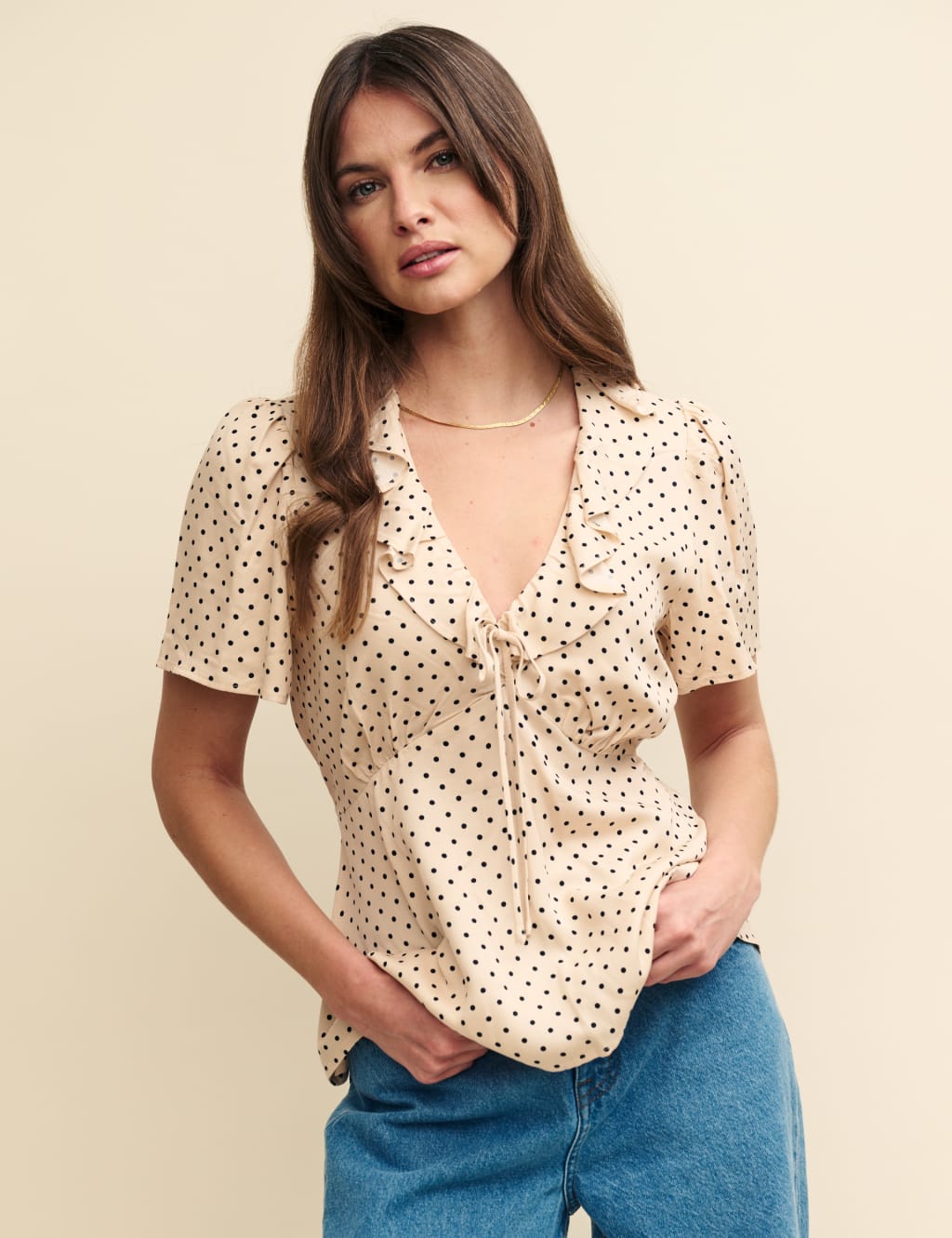 Polka Dot V-Neck Frill Detail Blouse | Nobody's Child | M&S