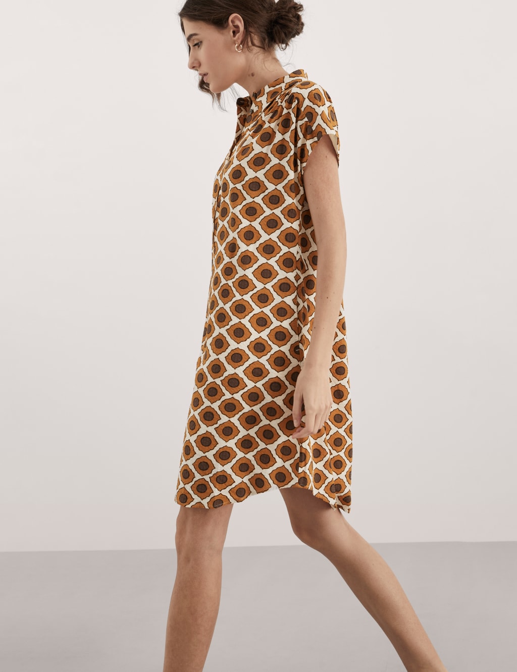 Printed Collared Tie Waist Mini Shift Dress | JAEGER | M&S