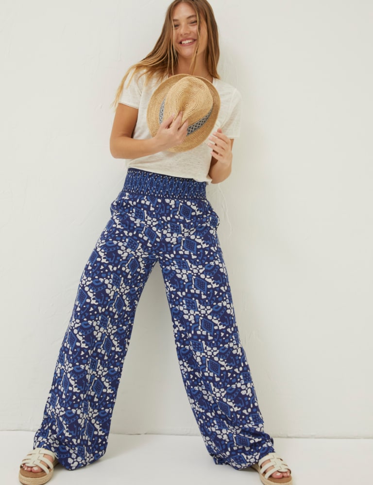 Printed Elasticated Waist Wide Leg Trousers | FatFace | M&S