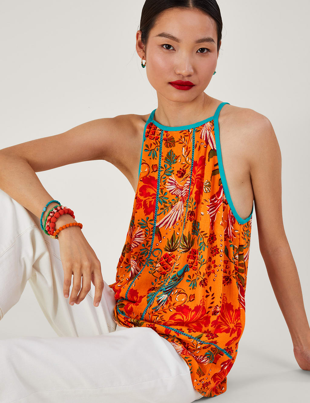 Printed Halter Neck Lace Insert Cami Top | Monsoon | M&S