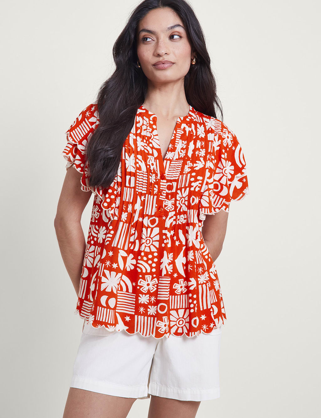 Printed Pleated Notch Neck Top | Monsoon | M&S