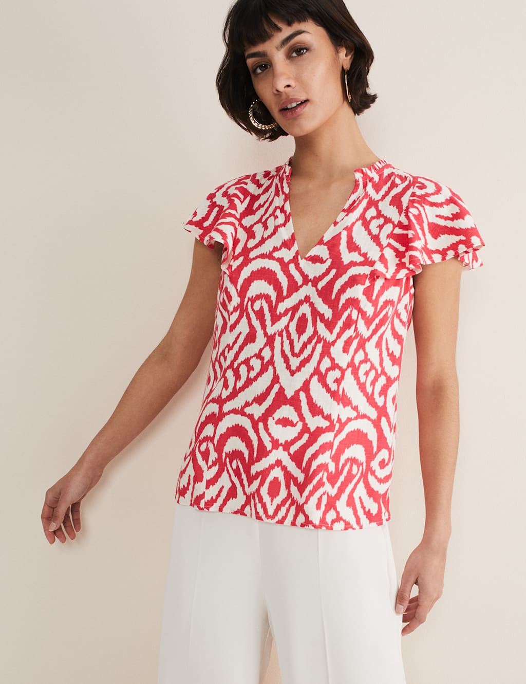 Printed V-Neck Top with Linen | Phase Eight | M&S