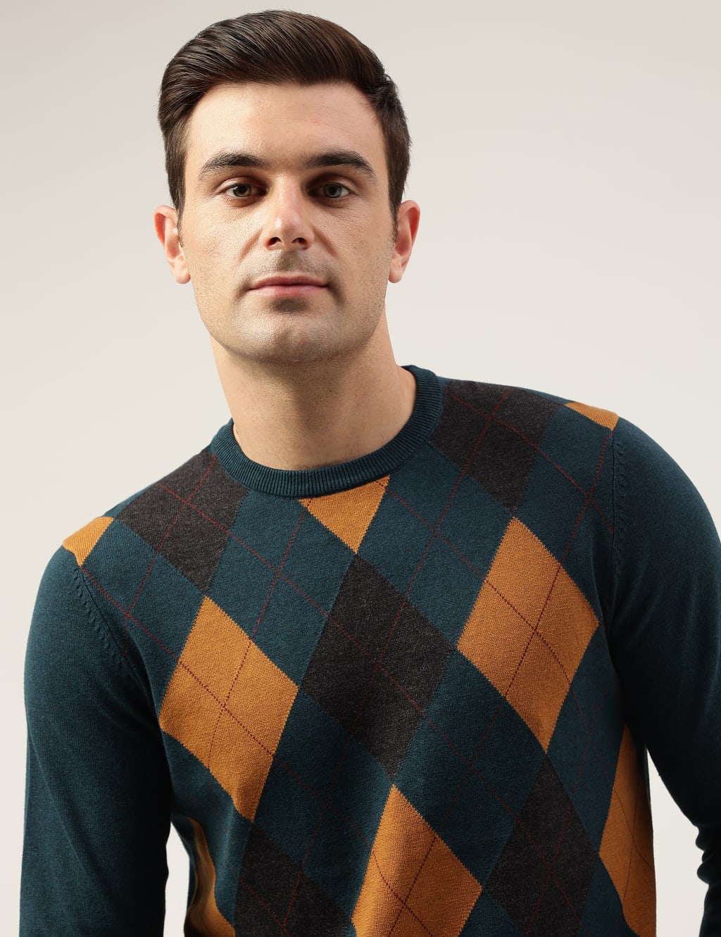 Pure Cotton Argyle Crew Neck Jumper | M&S Collection | M&S