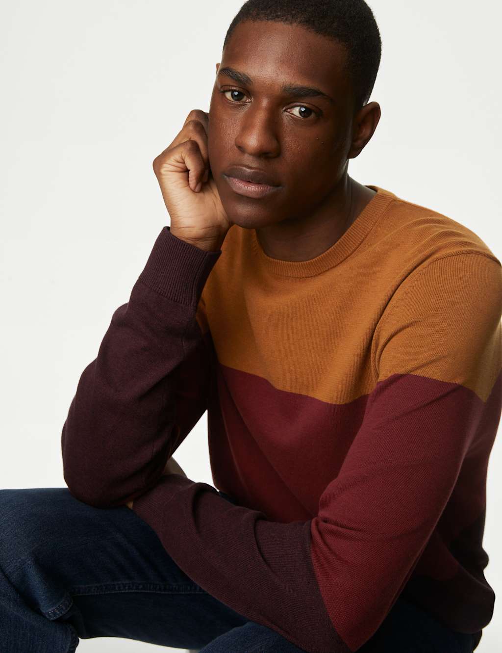 Pure Cotton Colour Block Crew Neck Jumper | M&S Collection | M&S