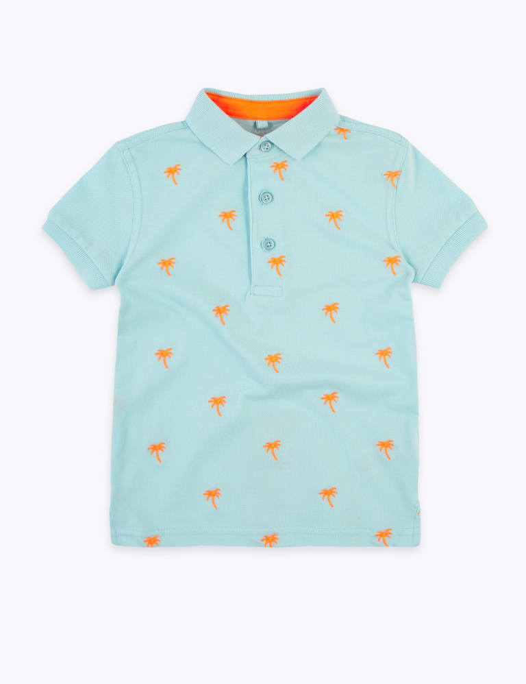 Pure Cotton Embroidered Palm Tree Polo Shirt (2-7 Yrs) | M&S