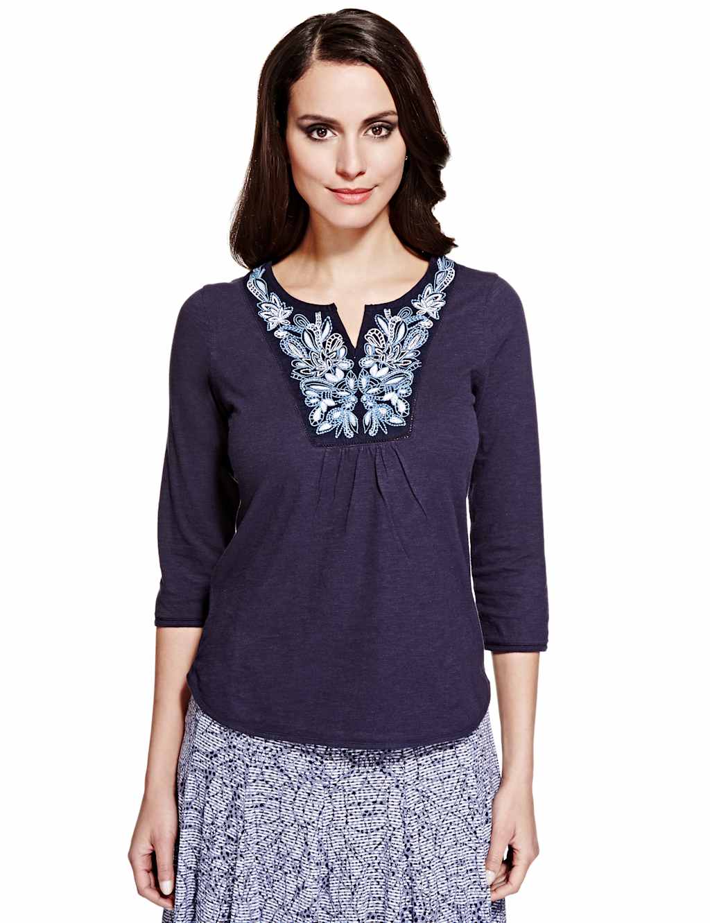Pure Cotton Floral Embroidered Top | Per Una | M&S