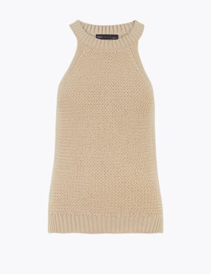 Pure Cotton Knitted Crew Neck Fitted Top | M&S Collection | M&S