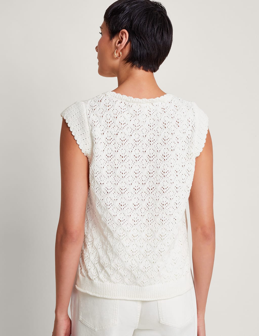 Pure Cotton Pointelle Crew Neck Knitted Top | Monsoon | M&S