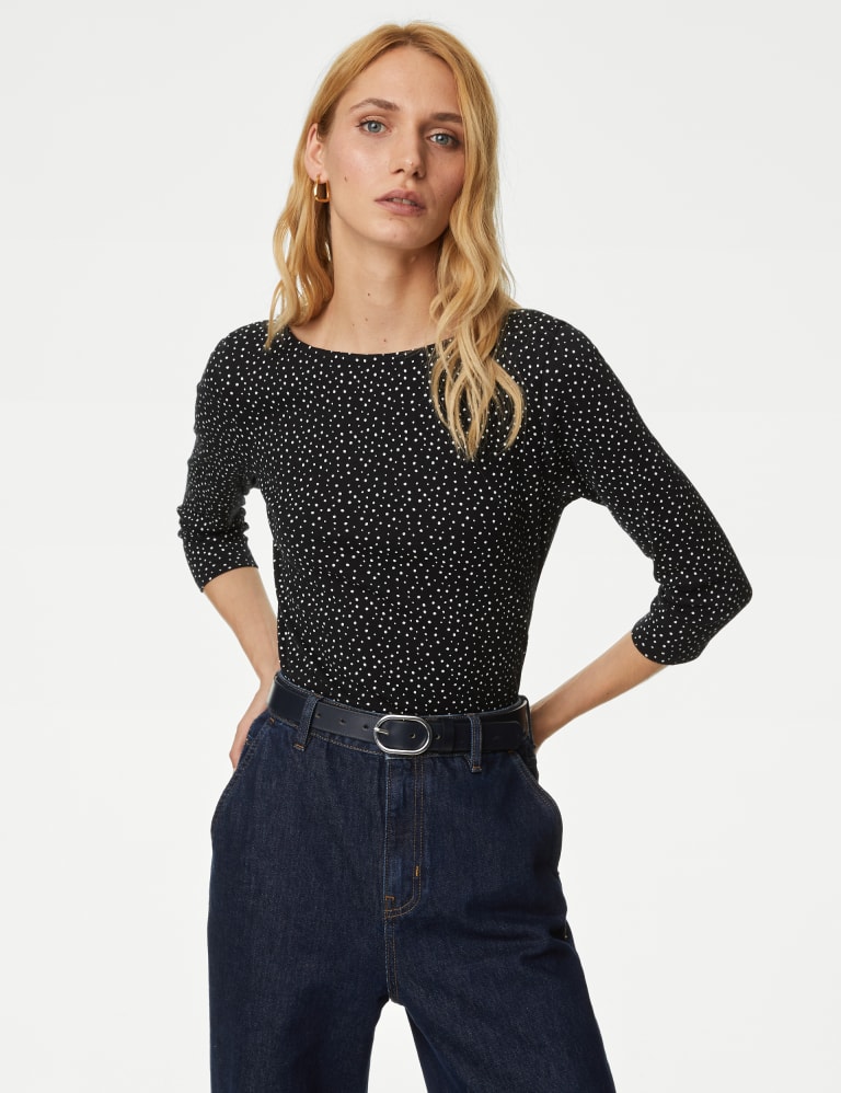Pure Cotton Printed Slim Fit Slash Neck Top | M&S Collection | M&S