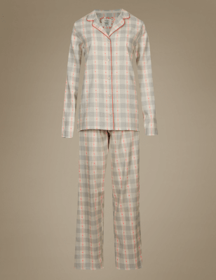 Pure Cotton Revere Collar Dobby Checked Pyjamas | M&S Collection | M&S
