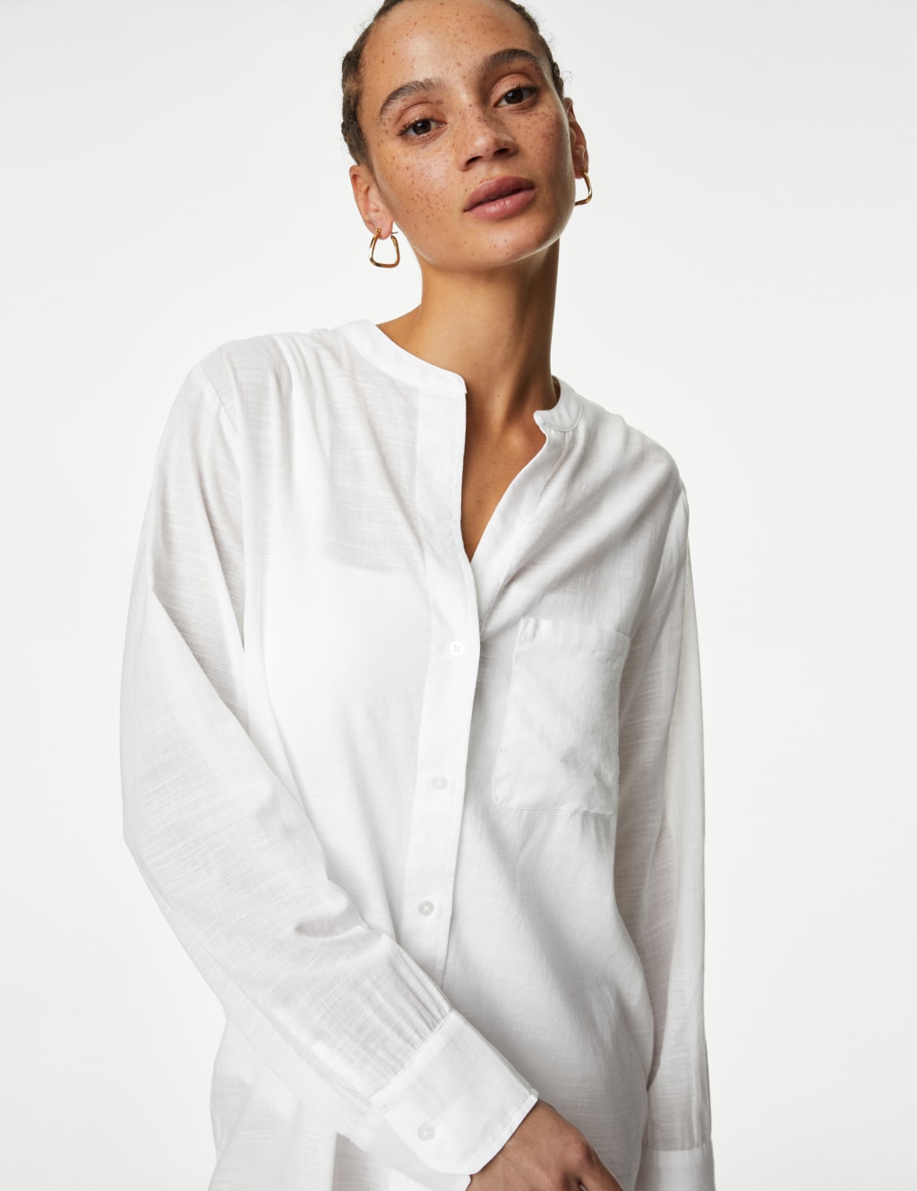 Pure Cotton Round Neck Longline Beach Shirt | M&S Collection | M&S