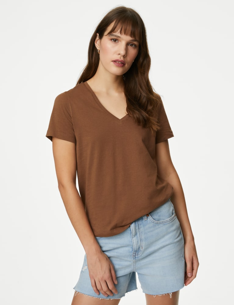Pure Cotton V-Neck Essential Fit T-Shirt | M&S Collection | M&S
