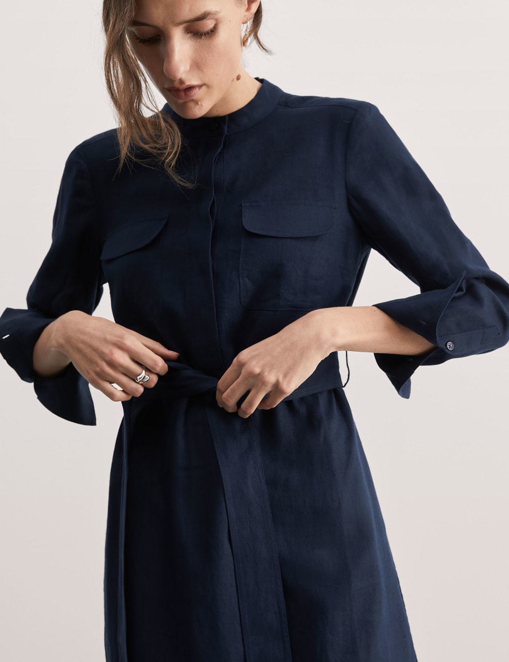 Pure Linen Belted Midi Column Dress | JAEGER | M&S