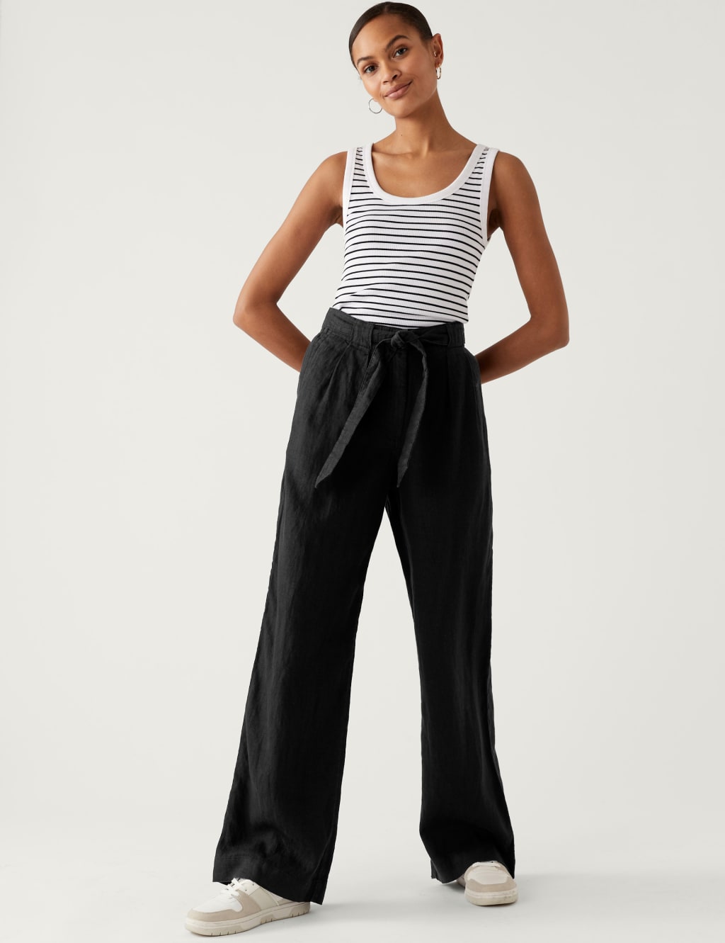 Pure Linen Belted Wide Leg Trousers | M&S Collection | M&S
