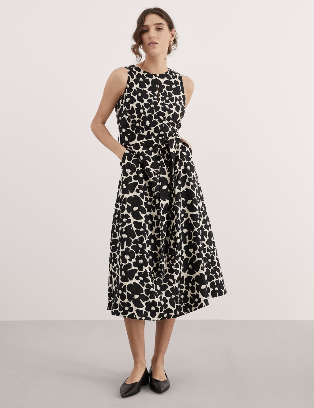 Pure Linen Floral Midi Skater Dress Jaeger Mands