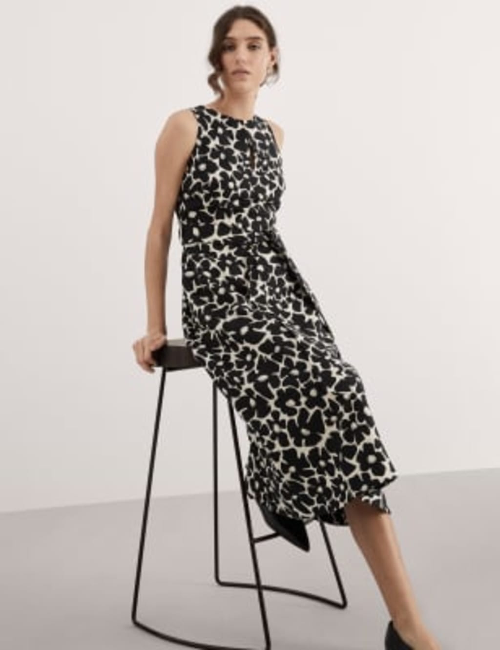 Pure Linen Floral Midi Skater Dress | JAEGER | M&S