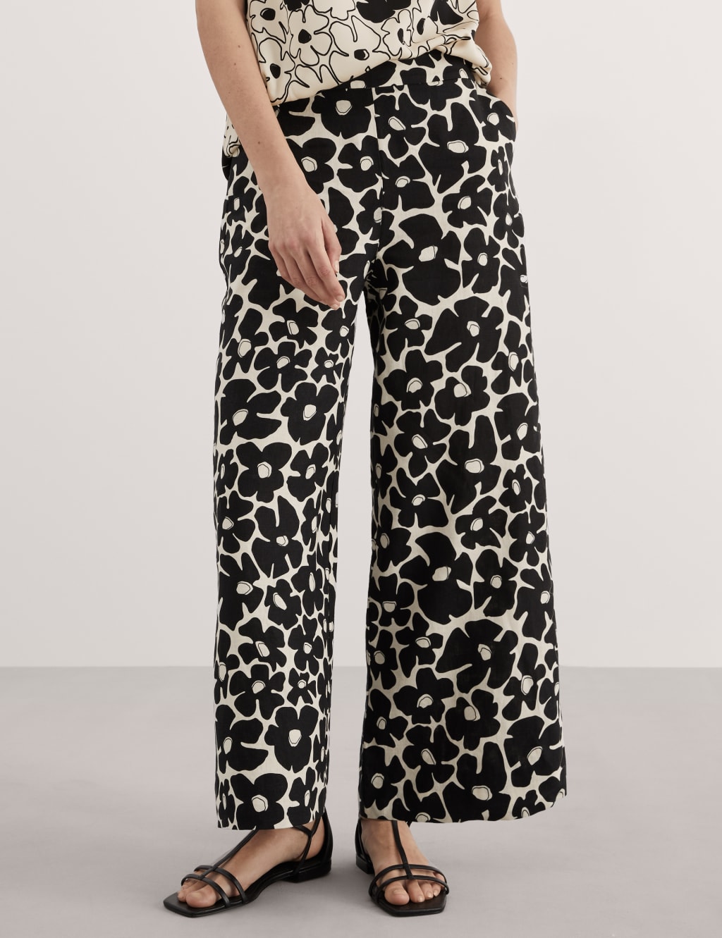 Pure Linen Floral Wide Leg Culottes | JAEGER | M&S