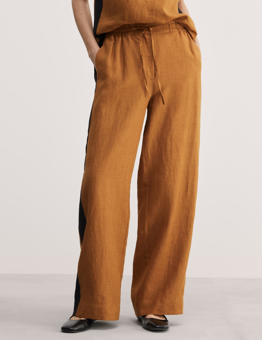 Pure Linen Side Stripe Wide Leg Trousers | JAEGER | M&S