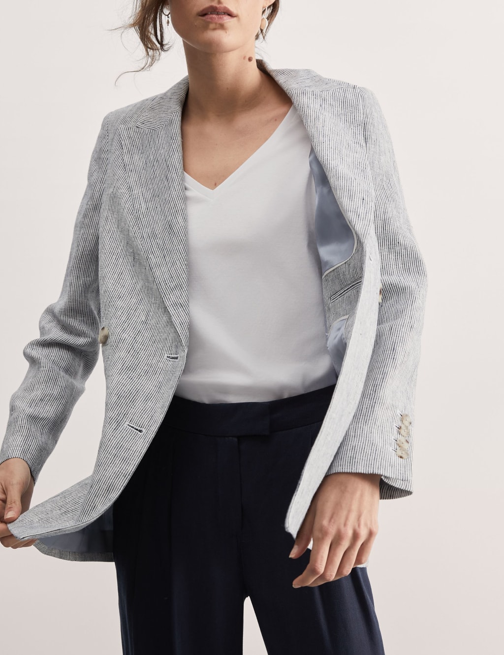 Pure Linen Striped Double Breasted Blazer | JAEGER | M&S