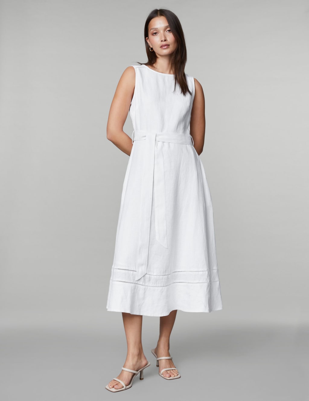 Pure Linen Tie Waist Midi Skater Dress Jaeger Mands
