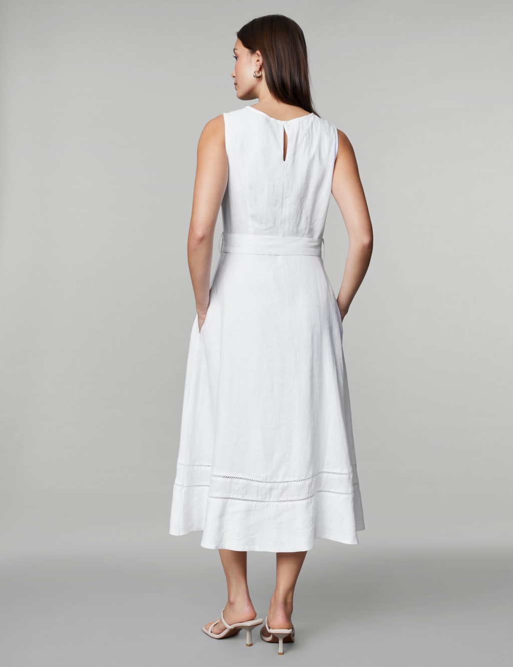 Pure Linen Tie Waist Midi Skater Dress Jaeger Mands