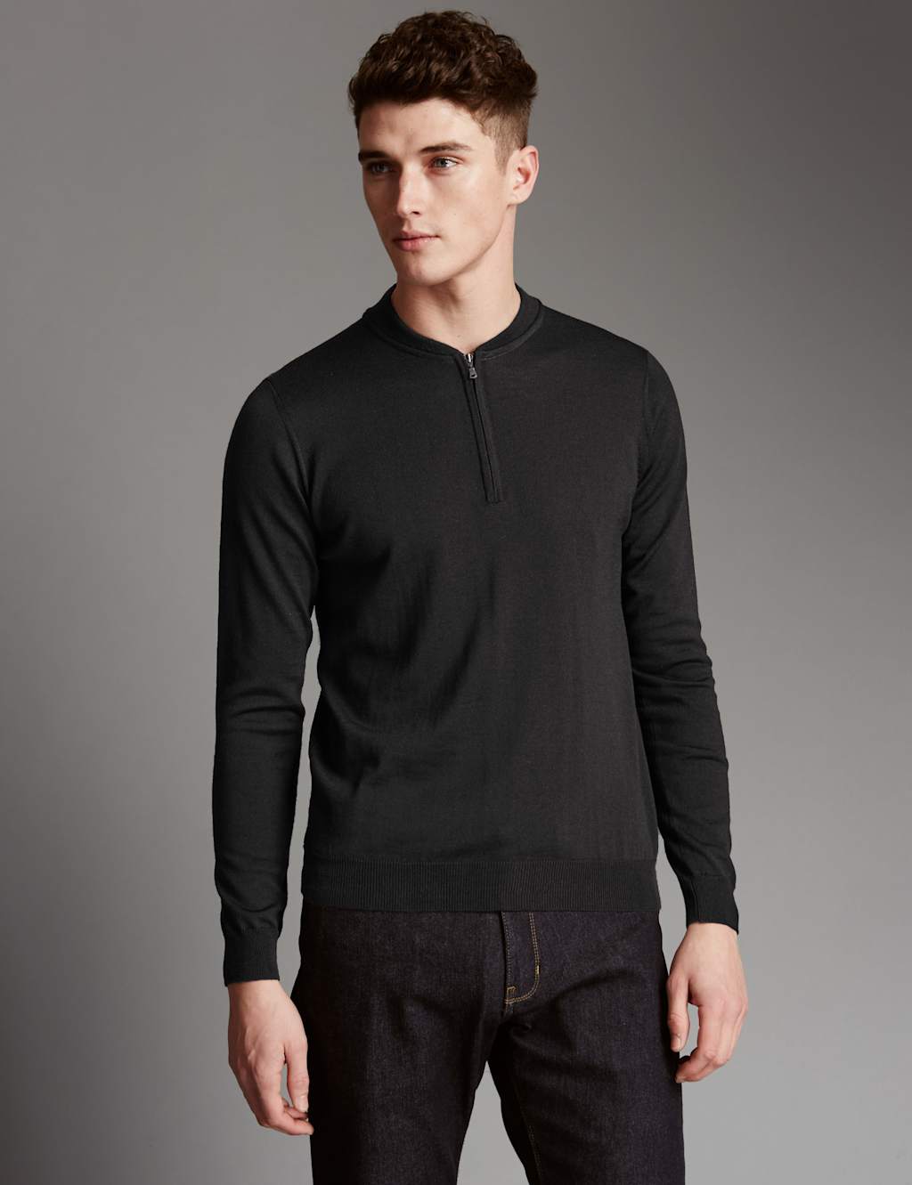 Pure Merino Wool Half Zip Slim Fit Baseball Jumper | Autograph | M&S
