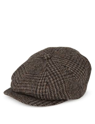 Pure Wool Baker Boy Checked Thinsulate™ Flat Cap with Stormwear™ | Blue ...