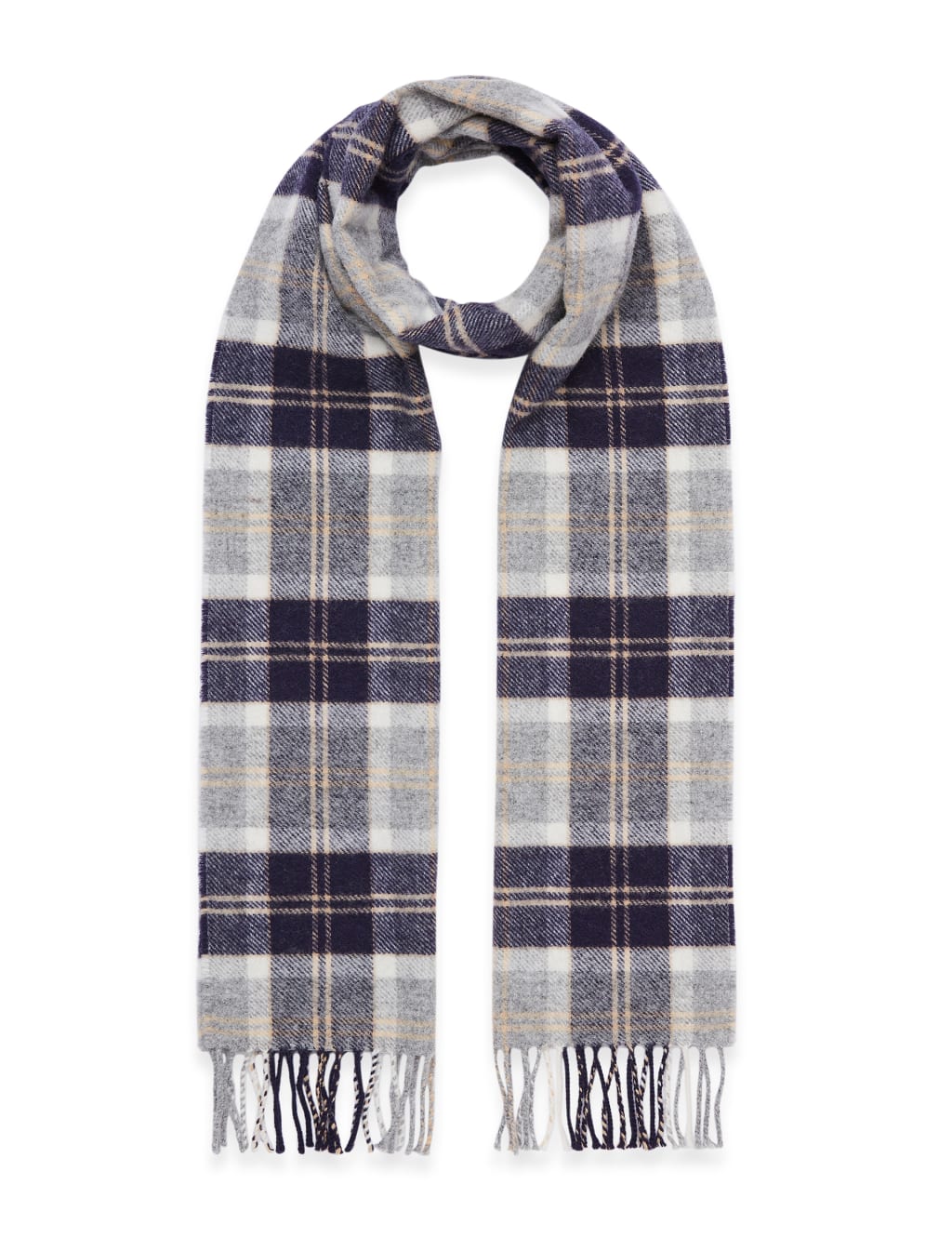 Pure Wool Woven Checked Tassel Scarf | Celtic & Co. | M&S