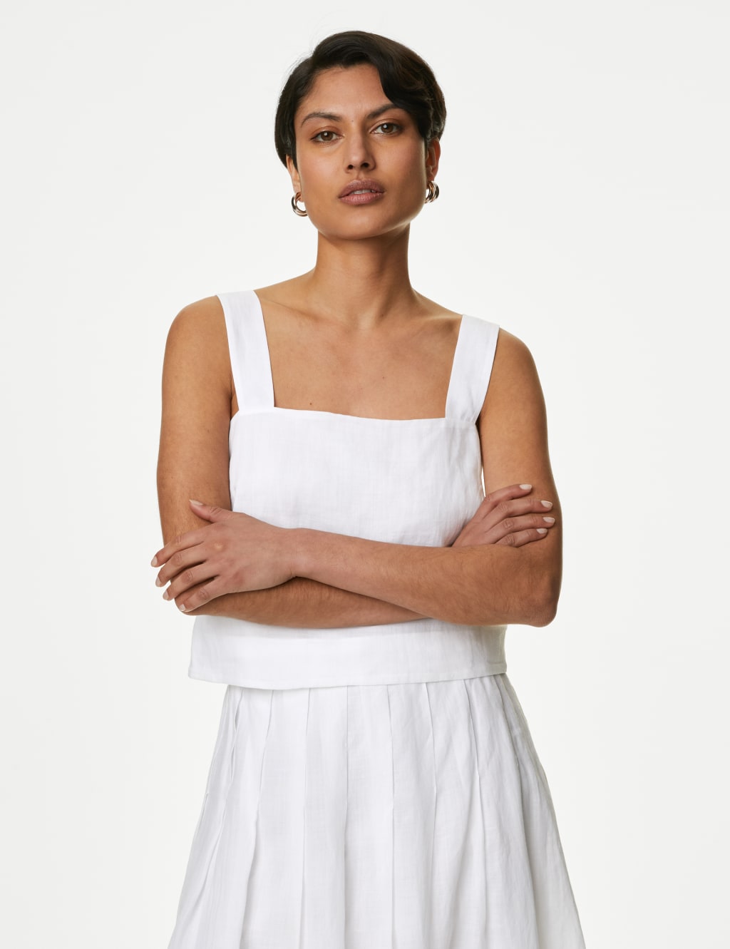 Ramie Square Neck Back Button Detail Top | Autograph | M&S