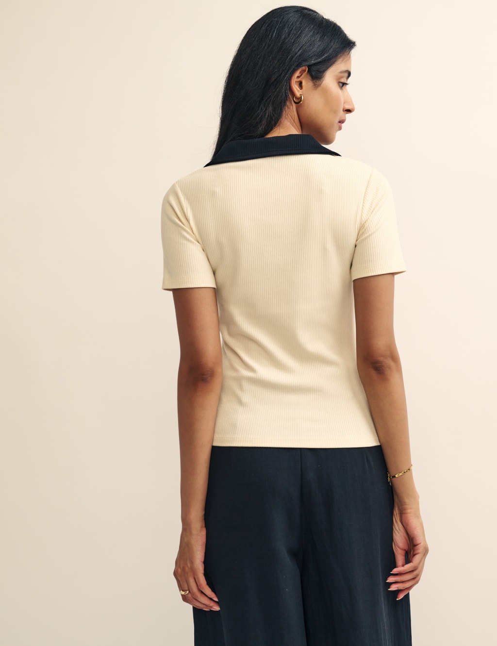 Ribbed Collared Fitted Top | Nobody's Child | M&S