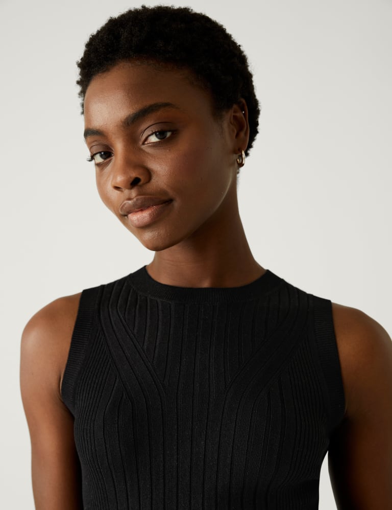 Ribbed Crew Neck Fitted Knitted Vest | M&S Collection | M&S