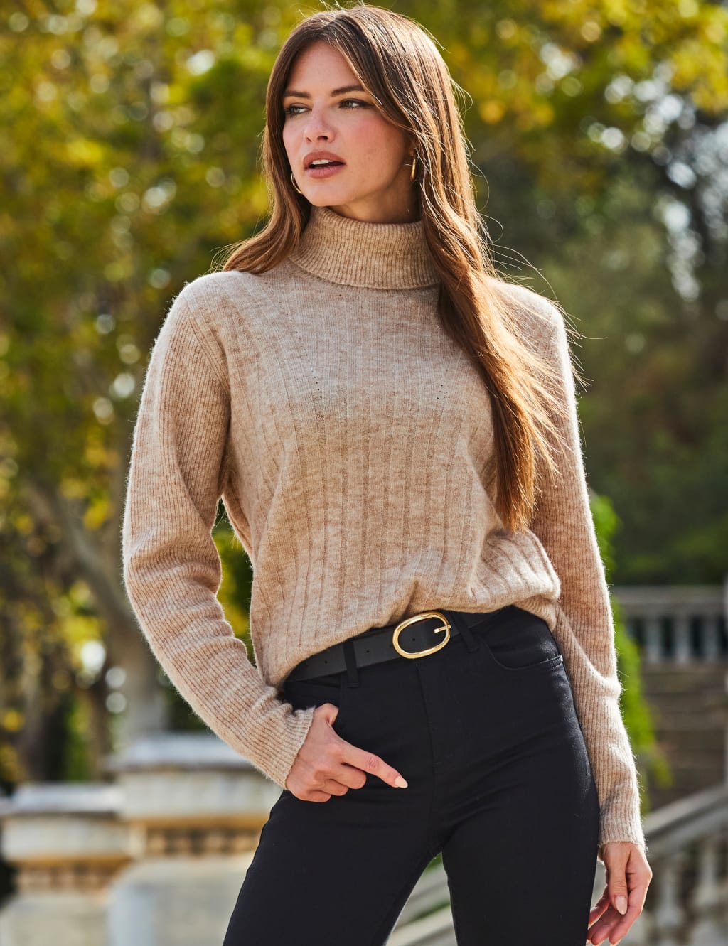 Ribbed Roll Neck Jumper Sosandar Mands