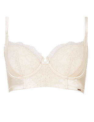 Rose Lace Padded Underwired Longline Bra A-DD with Silk | ROSIE | M&S