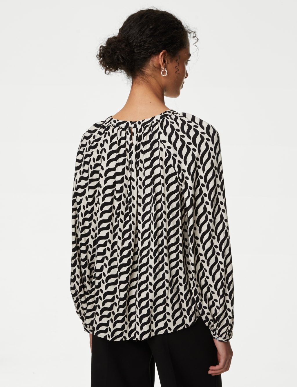Round-Neck Printed Popover Blouse | M&S Collection | M&S