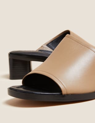Leather Block Heel Mules