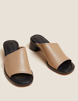 Leather Block Heel Mules