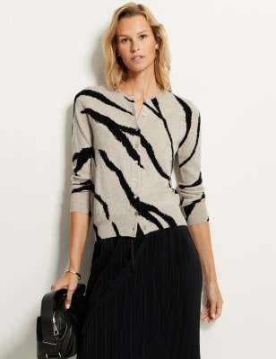 Pure Cashmere Animal Print Cardigan