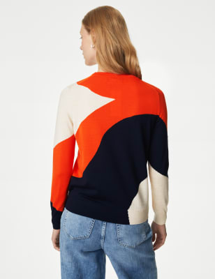 Pure Merino Wool Colour Block Jumper